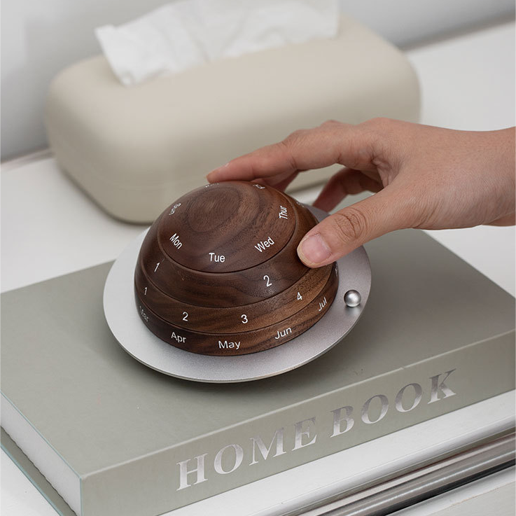Black Walnut Perpetual Calendar - Rotating Desk Ornament | LightYear24 ...